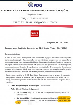 SHKP REAL ESTATE DEVELOPMENT APRESENTA PROPOSTA PARA AQUISIçãO DA PDG ...